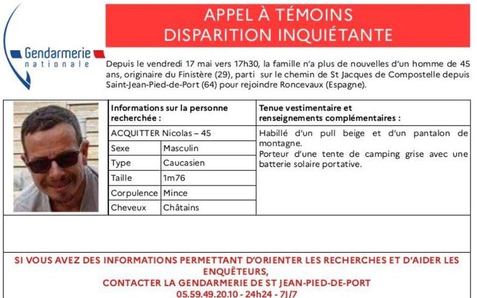 Disparition de Nicolas Acquitter sur le chemin de Saint-Jacques-de ...