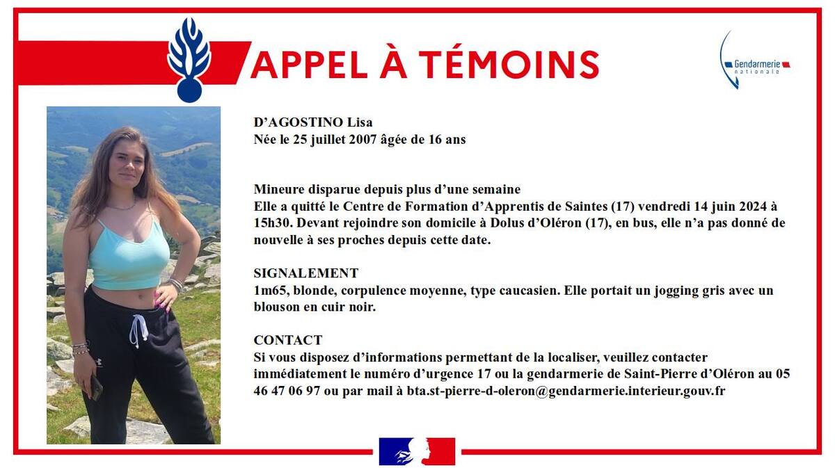 Saintes : Lisa D’Agostino, 16 ans, a disparu à la sortie des cours