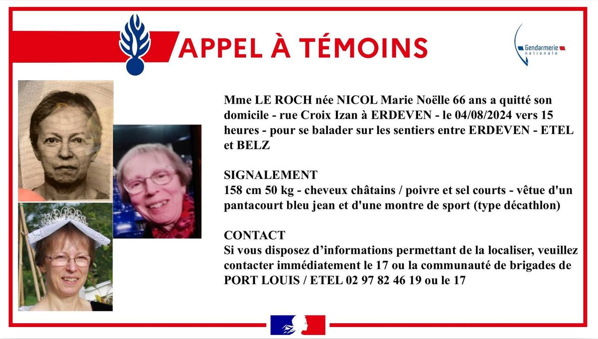 Disparition inquiétante de Marie Noëlle Le Roch, 66 ans : un appel à ...
