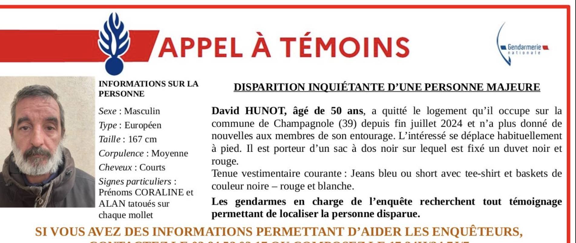 Disparition inquiétante de David Hunot, 50 ans, depuis un mois : un ...