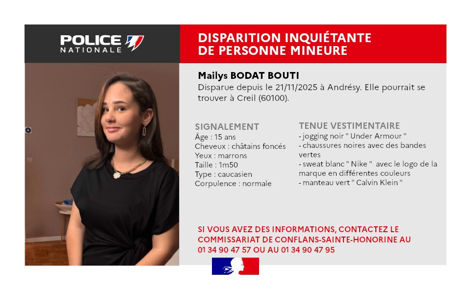 Andrésy : Mailys Bodat Bouti, 15 ans, a disparu depuis cinq jours